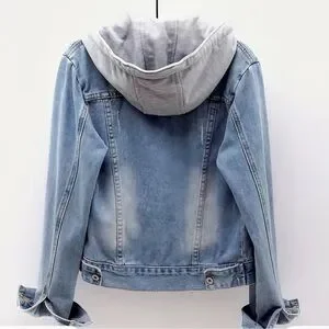 Jackets & Coats | Bernard Lafond Light Blue Denim Jacket With Gray Hood ...